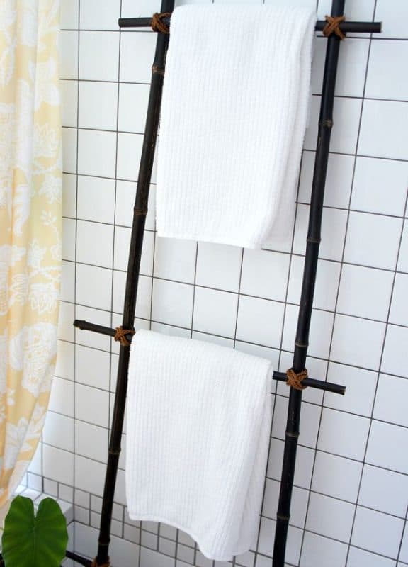 Try this easy DIY blanket ladder with bamboo for less!